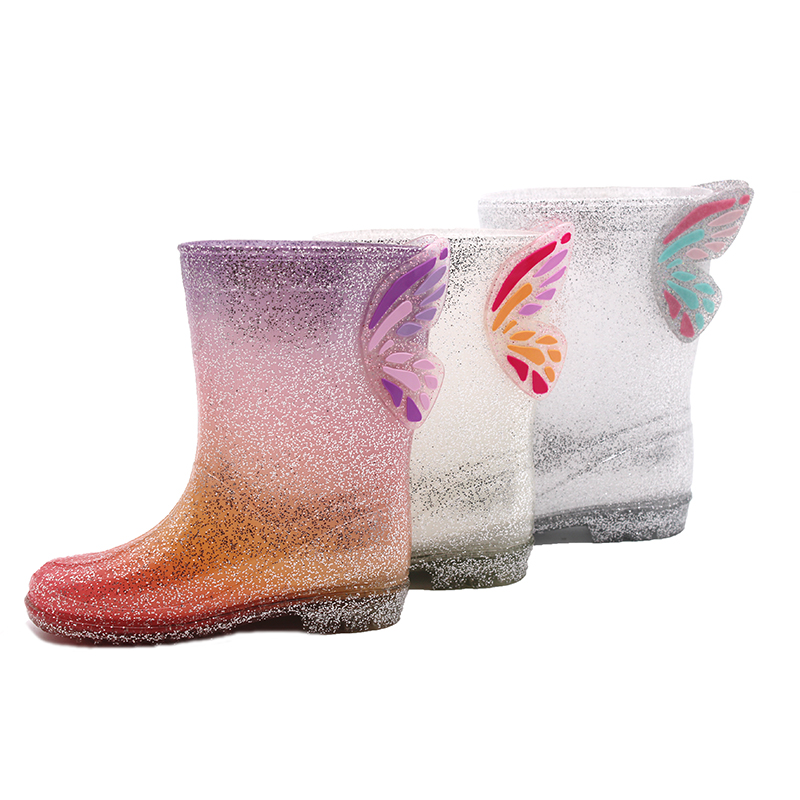 Shiny 3D Butterfly Wellies for Kids Girls Wellington Boots PVC Wellies ...